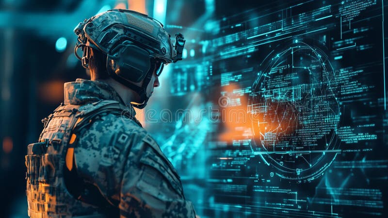 Soldier Reviewing Tactical Data Futuristic Interface Stock Photos ...