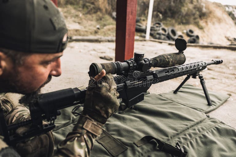 Soldier with Rifle Bfor Shooting the Target Stock Image - Image of ...
