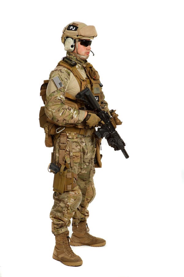 Soldier with Rifle Isolated on White Background Stock Image - Image of ...