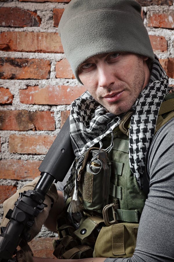 Soldier with Rifle Looking at Camera Stock Image - Image of military ...