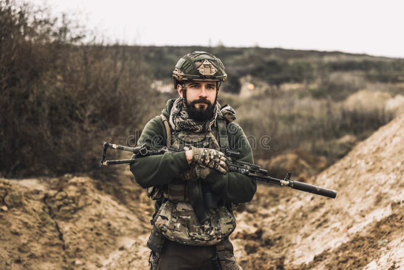 A Soldier with a Rifle on a Shooting Range Stock Photo - Image of ...