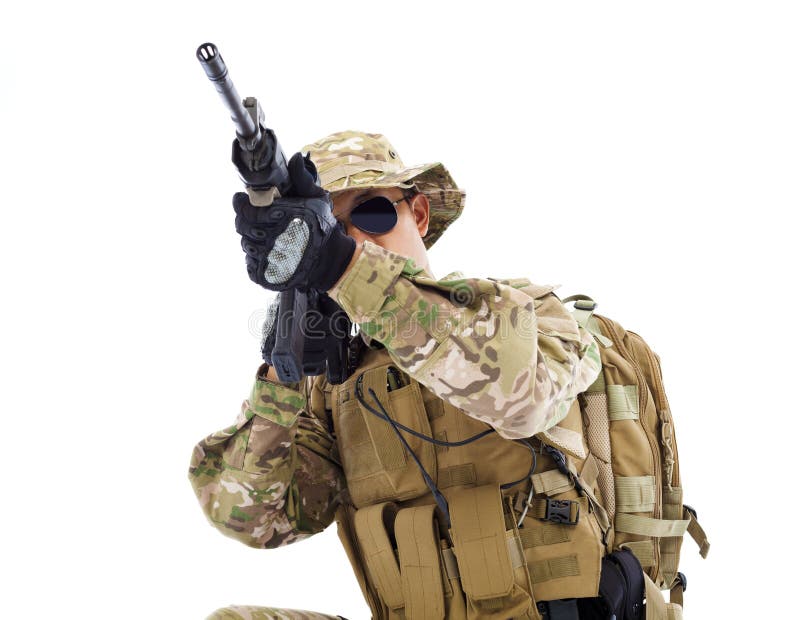 Soldier with Rifle or Sniper ,isolated on White Background Stock Photo ...