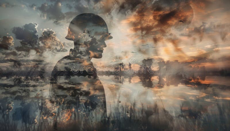 A Soldier Silhouette Against a Dramatic Sunset with Clouds Reflecting ...