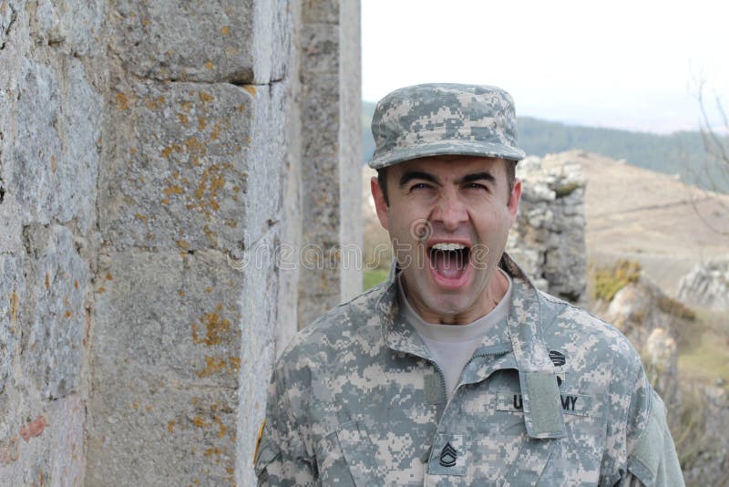 Soldier Yelling And Firing M1 Rifle Stock Image - Image of ready ...