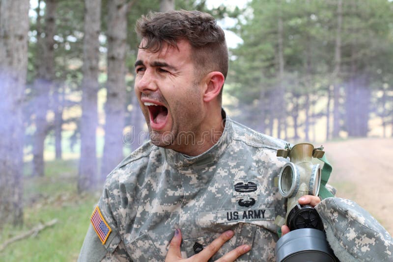 Soldier Screaming during a Chemical Attack Stock Photo - Image of black ...