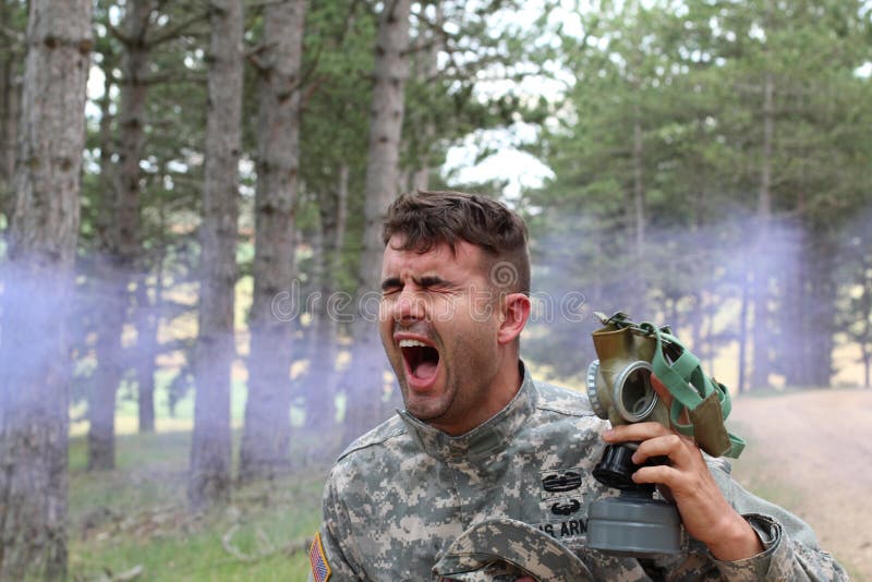 Soldier Screaming during a Chemical Attack Stock Image - Image of hard ...