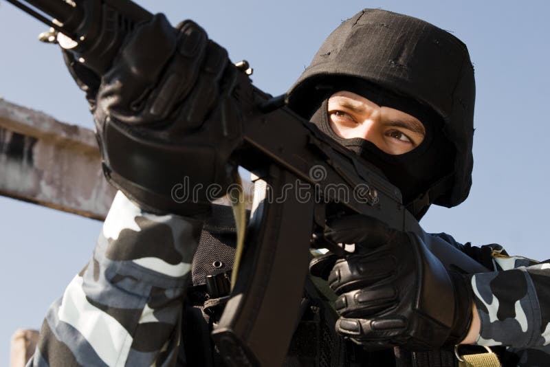 Soldier Shooting with a Gun Stock Image - Image of forces, aiming: 15352401