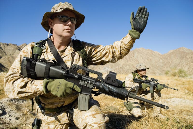Soldier Signaling during Battle Stock Photo - Image of clothing, adult ...