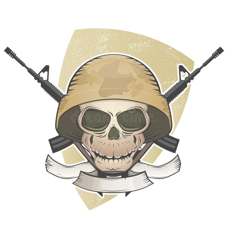 Soldier Skull with Crossed Guns Stock Vector - Illustration of bones ...