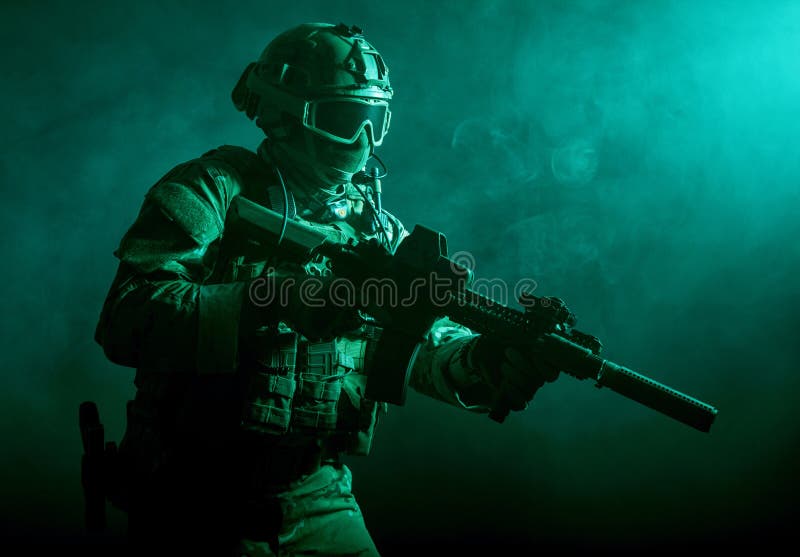 Soldier in the smoke stock image. Image of army, recruit - 48545261