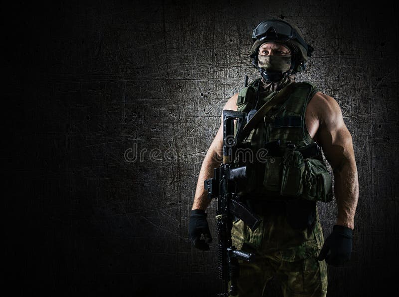 The Soldier of the Special Unit is in Full Gear at the Briefing Stock ...