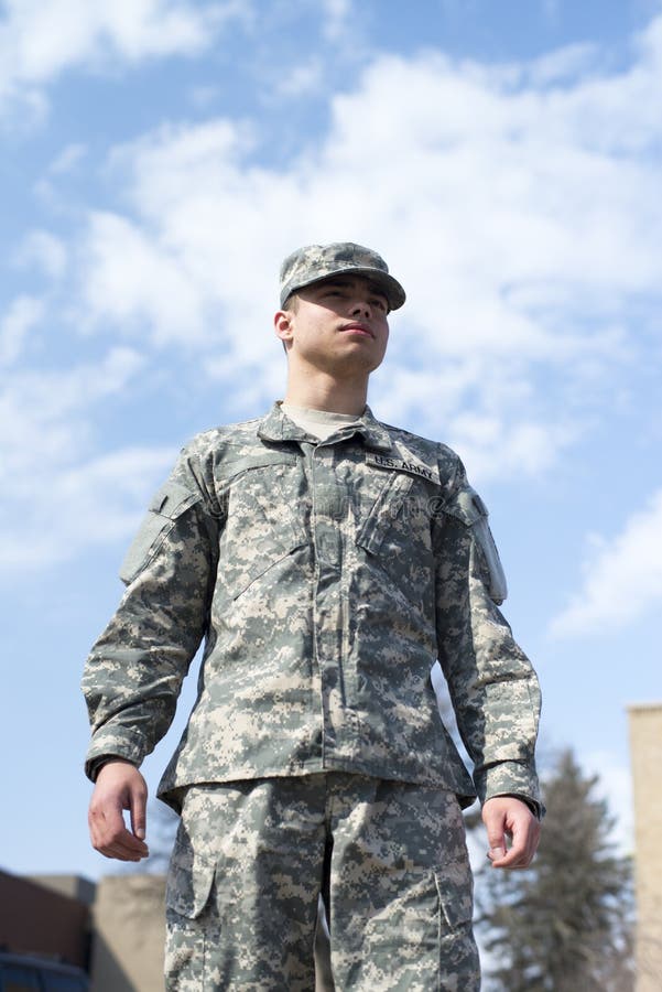 Soldier Stand Over Blue Sky Stock Image - Image of father, looking ...