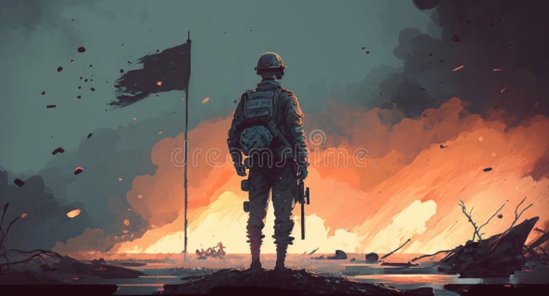 A Soldier Standing Alone in a Battlefield after the War Stock Photo ... A Soldier Standing Alone in a Battlefield after the War Stock Photo ...