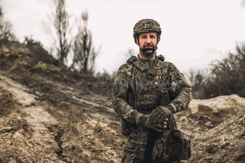 A Soldier Standing in a Dig-position Stock Image - Image of bravery ...