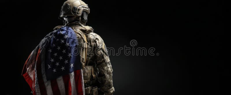 The Soldier Standing Tall with an American Flag Draped Over Their ...