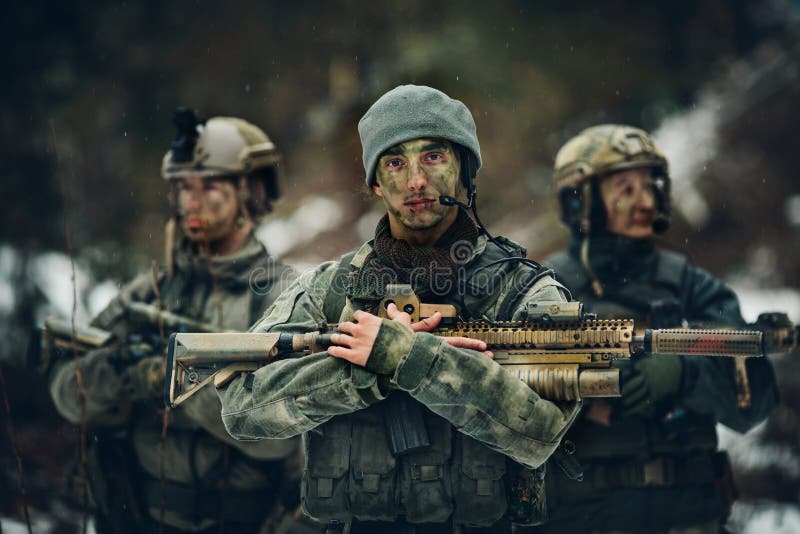 Soldier Stands with Arms and Looks Forward Stock Photo - Image of ...