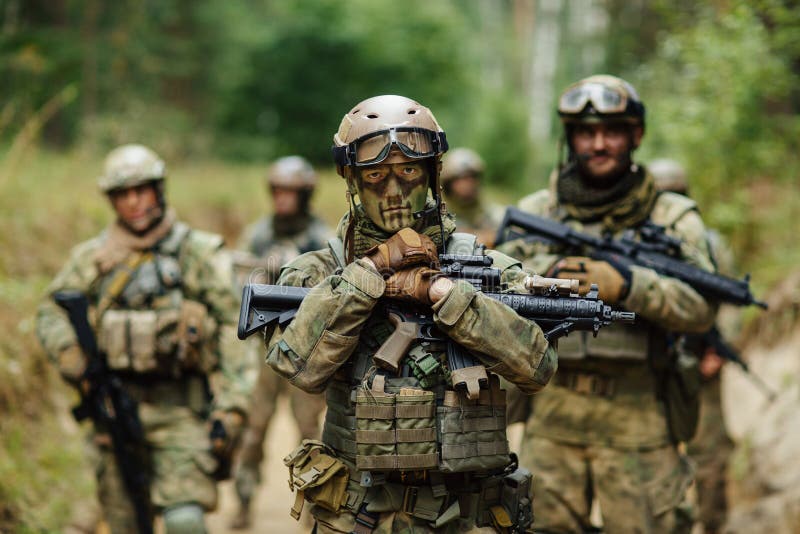 Soldier Stands with Arms and Looks Forward Stock Image - Image of rifle ...