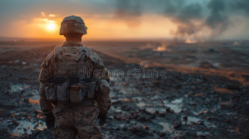 Soldier Stands before Large Plume of Smoke Stock Image - Image of ...