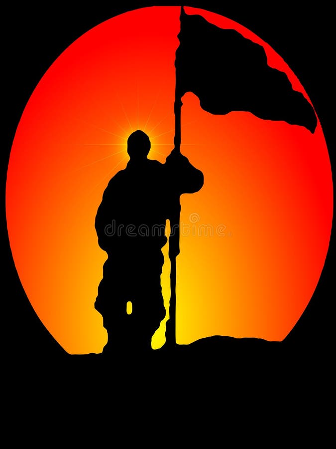 Soldier in Sunset stock vector. Illustration of flag, fight - 6959823