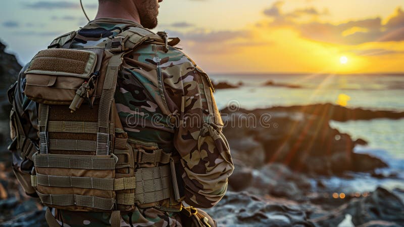 The Soldier at Sunset. AI Generated Stock Photo - Image of rugged ...