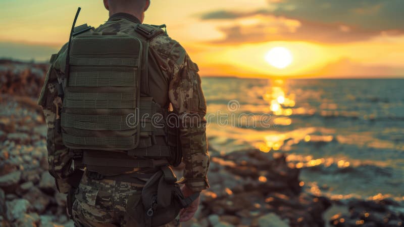 The Soldier at Sunset. AI Generated Stock Image - Image of defense ...