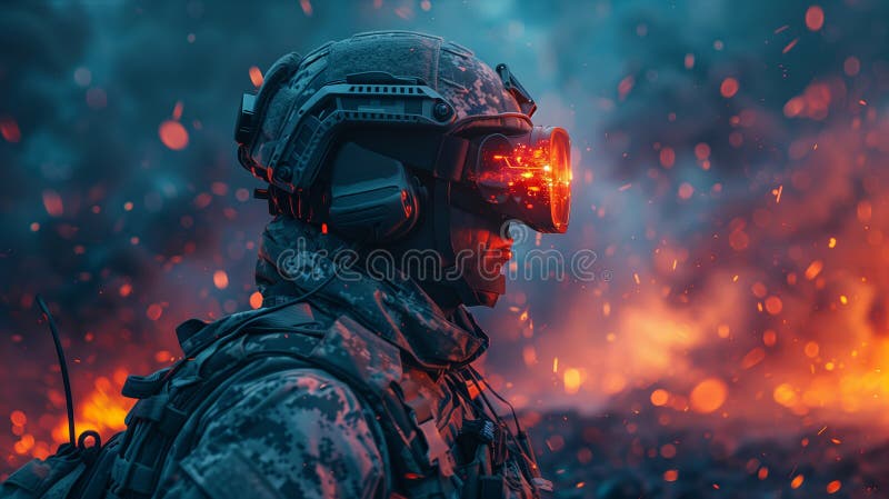 Soldier in Tactical Gear during Nighttime Training Exercise in Heavy ...