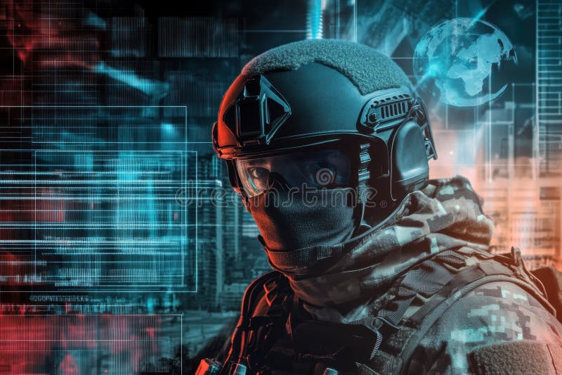 Soldier in Tactical Gear Poses Dramatically with Digital Technology ...