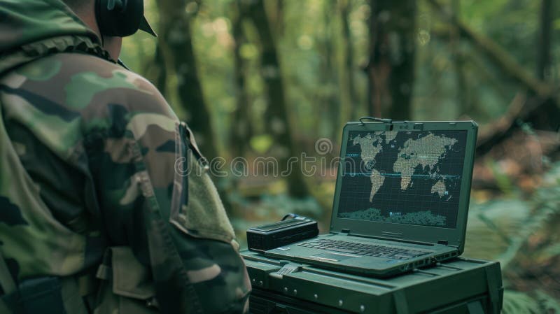 The Soldier with Tactical Laptop.AI Generated Image Stock Photo - Image ...