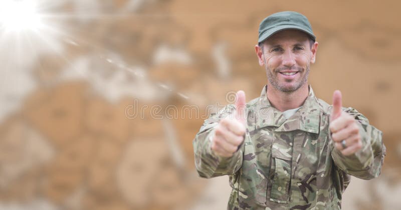 Soldier Thumbs Up and Smiling. Concrete Wall Stock Illustration ...