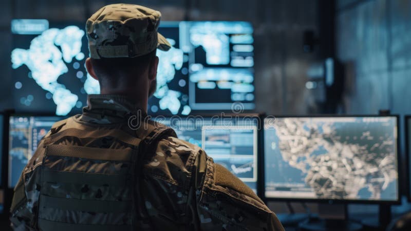 The Soldier in Control Room. AI Generated Stock Image - Image of maps ...