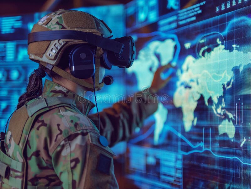 Soldier Using Advanced Technology in Command Center Stock Image - Image ...