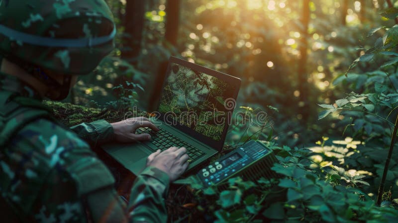 The Soldier Using Laptop.AI Generated Image Stock Photo - Image of ...