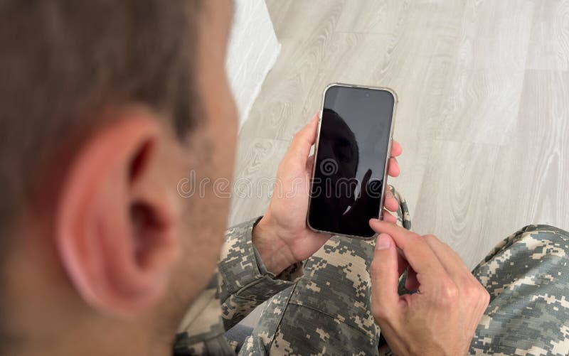 Soldier Using a Mobile Phone Against White Background Stock Image ...