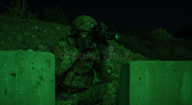 Night Vision Surveillance Operation Soldier Using Night Vision Scope ...