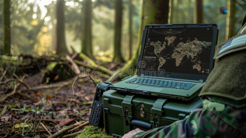 The Military Laptop in Forest.AI Generated Image Stock Image - Image of ...