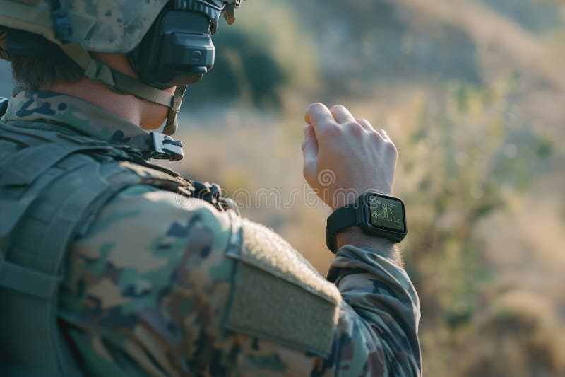 Soldier Using Smart Wrist Device in Open Terrain for Data Assessment ...