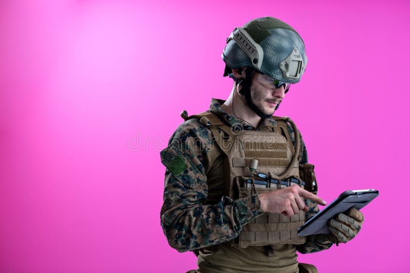 Soldier Using Tablet Computer Closeup Stock Image - Image of camouflage ...