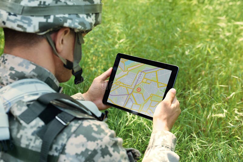 Soldier Using Tablet. Modern Technology Stock Image - Image of portable ...