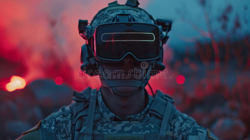 Soldier using vr glasses stock image. Image of glasses - 321968401