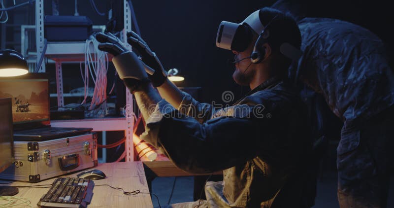 Soldier Using VR Headset and Gloves Stock Image - Image of base ...