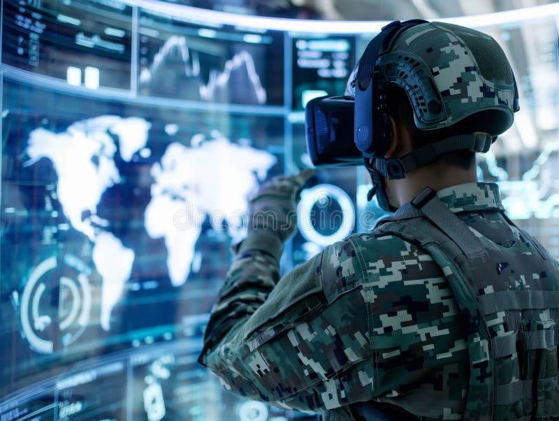 Soldier Using VR Technology in Command Center Stock Photo - Image of ...