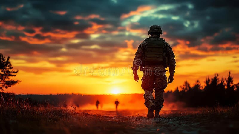 A Soldier Walking Towards a Bright Sunset, Symbolizing Strength and ...