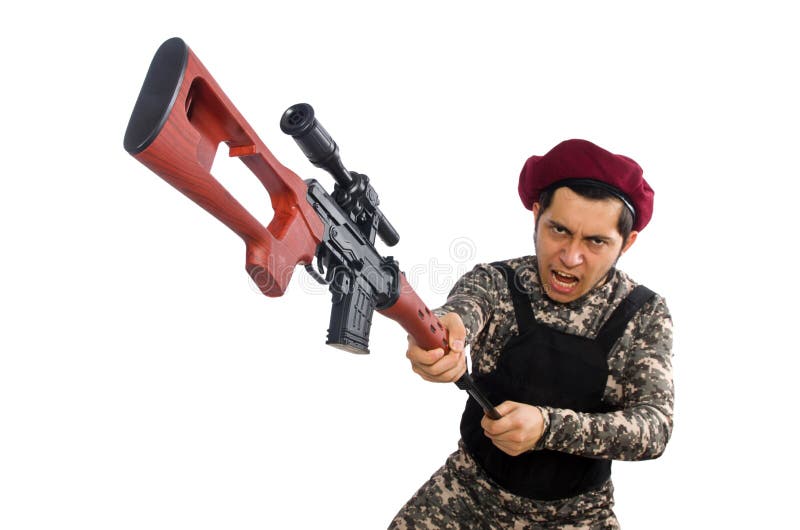 Soldier with a Weapon Isolated on White Stock Photo - Image of handgun ...