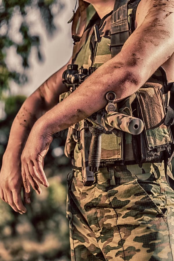 Soldier with weapon stock image. Image of male, modern - 70991551