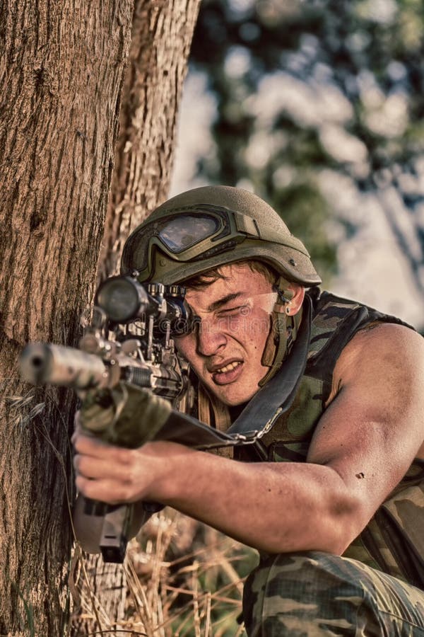Soldier with weapon stock image. Image of conflict, soldier - 70992575