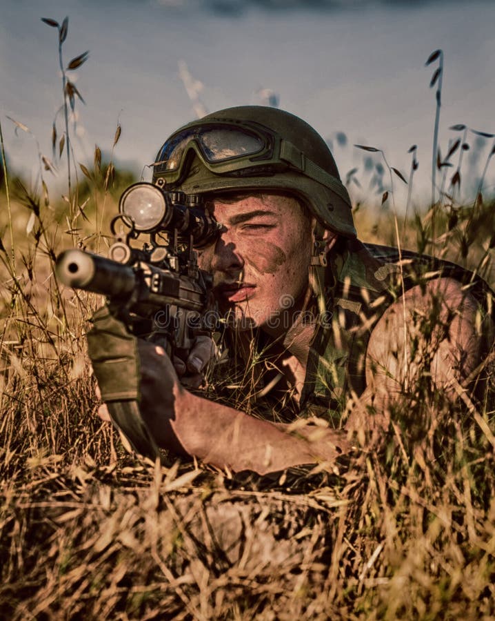 Soldier with weapon stock photo. Image of modern, warfare - 70992610