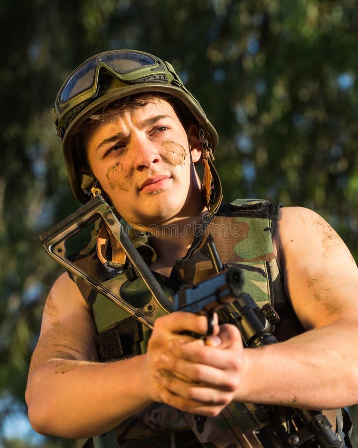 Soldier with weapon stock image. Image of protection - 71179417