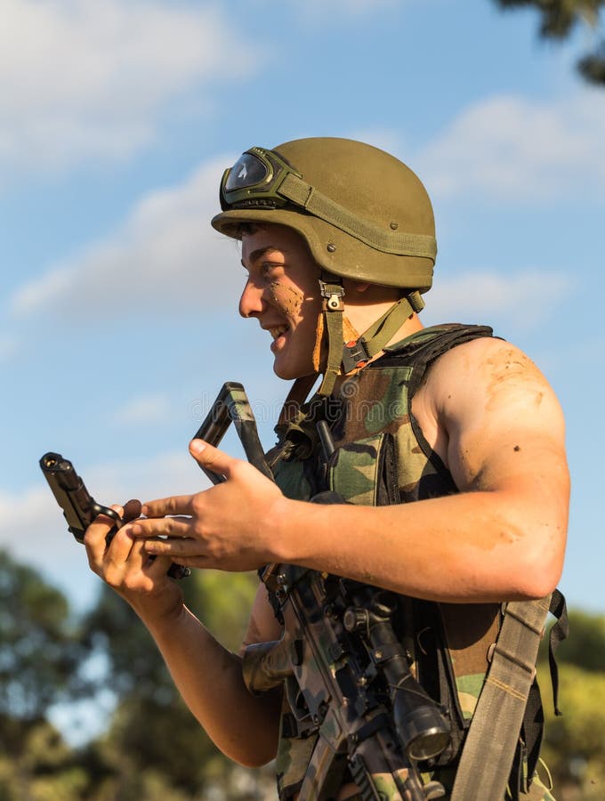 Soldier with weapon stock image. Image of combat, special - 71180493