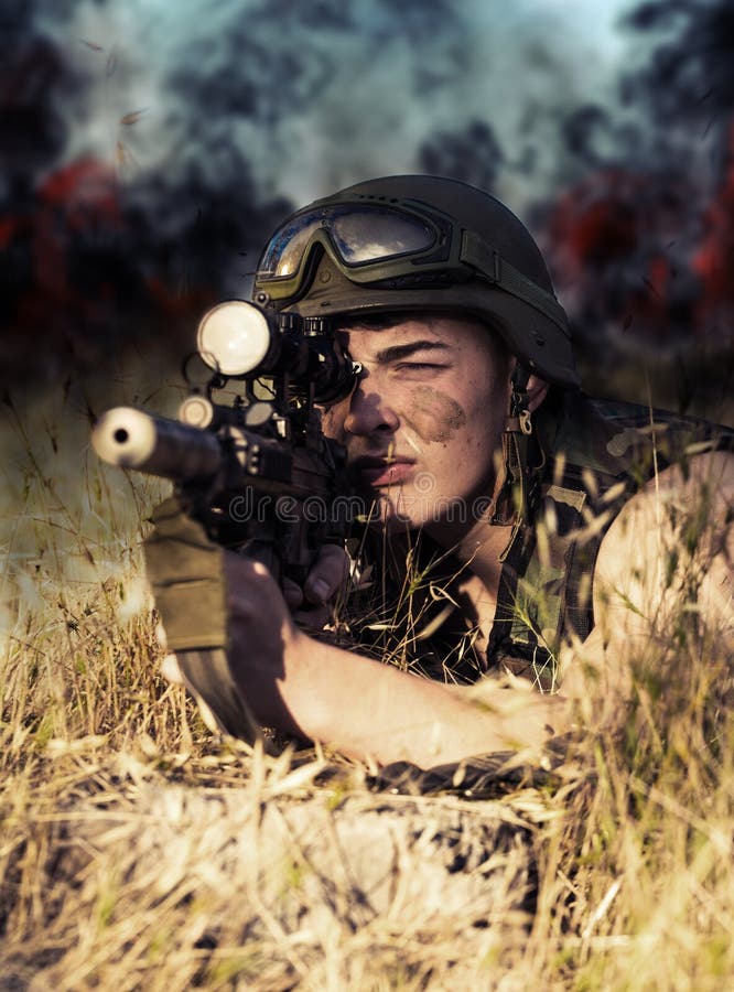 Soldier with weapon stock photo. Image of modern, battle - 72751816