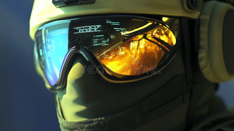 Soldier Wearing Augmented Reality Goggles with Futuristic Interface ...
